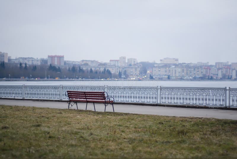 Empty Bench Overlooking the City Stock Photo - Image of space, city ...