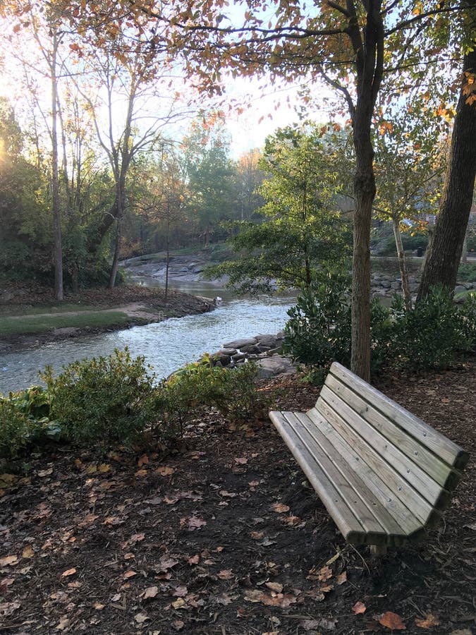 An Empty Bench by the River To Sit in Peace Stock Image - Image of ...