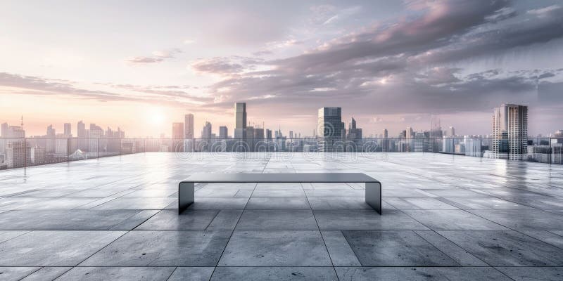 Empty Bench on Rooftop with Modern Cityscape. Generative Ai Stock ...