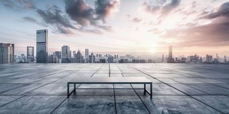 Empty Bench on Rooftop with Modern Cityscape. Generative Ai Stock ...
