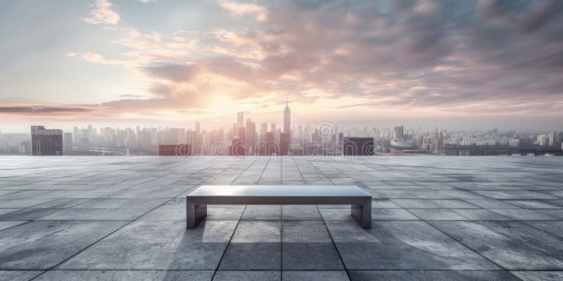 Empty Bench on Rooftop with Modern Cityscape. Generative Ai Stock ...
