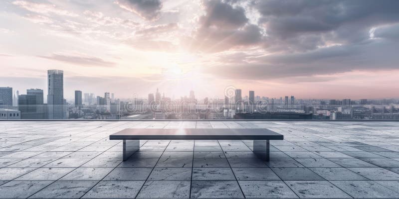 Empty Bench on Rooftop with Modern Cityscape. Generative Ai Stock ...