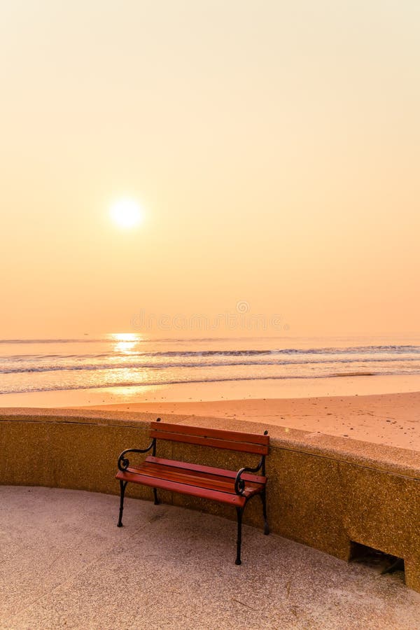 Empty Bench with Sea Beach Background Stock Image - Image of calm ...