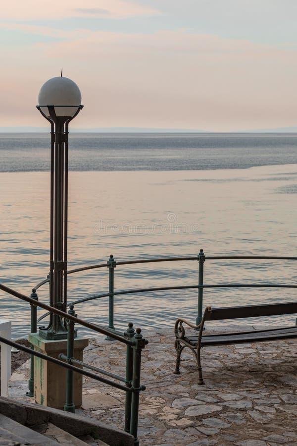 Empty Bench at Sea Beach on Sunset Stock Image - Image of pandemic ...