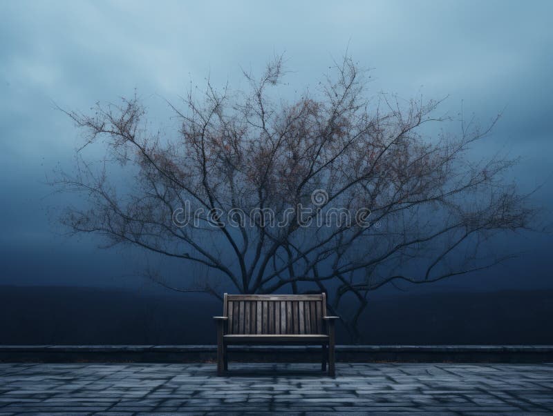 An Empty Bench Sitting in Front of a Tree Stock Illustration ...