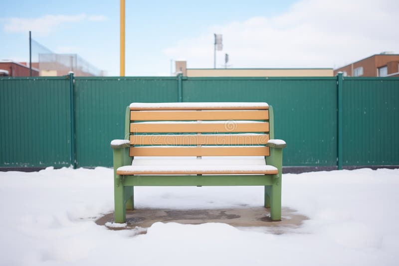 Empty Bench with Snow Pile on Seat Stock Photo - Image of park ...