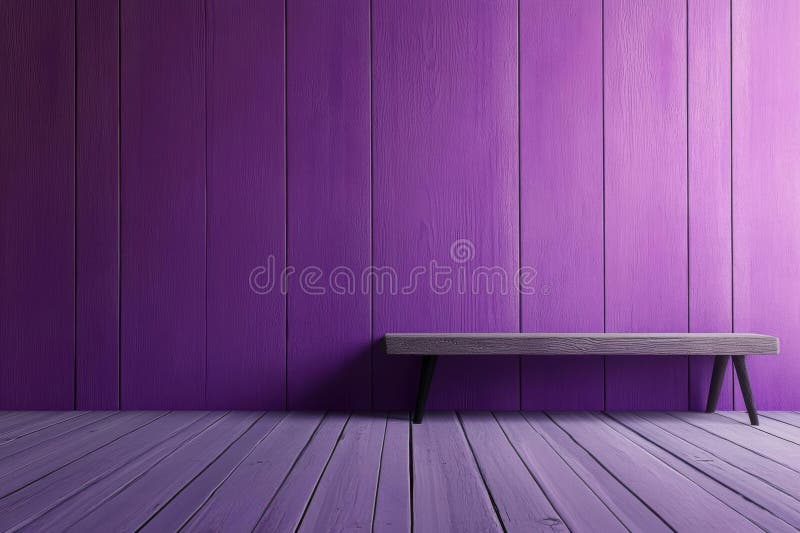 Empty Bench Stands Against Purple Wall, Interior Design Theme Stock ...