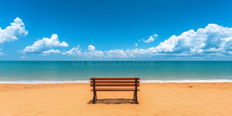 Empty Bench on Sunny Beach ,Oceanfront Relaxation Spot, Tranquil ...