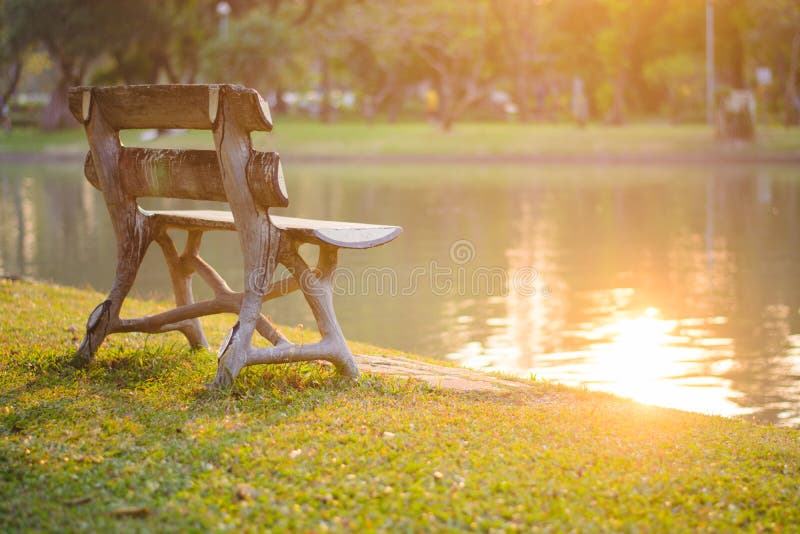 Empty Bench and Water Reflection Stock Image - Image of relax ...
