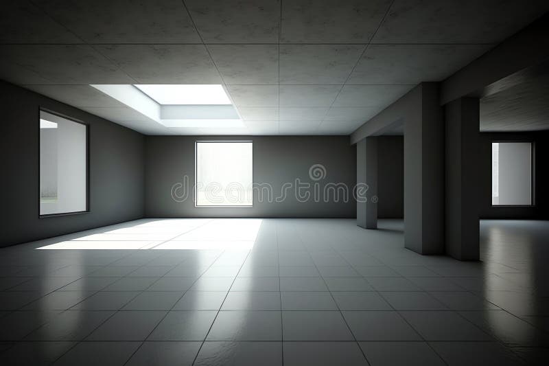 Empty Big Office Interior. Modern Spacious Empty Light Hall Room with ...