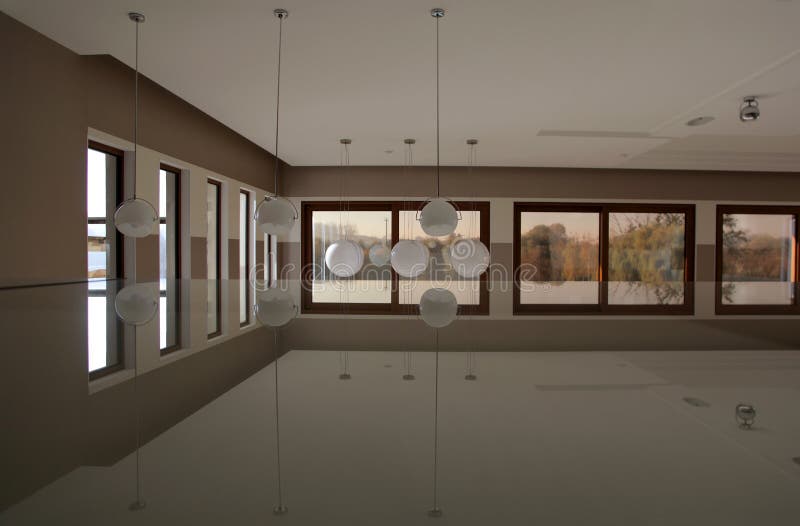 Empty Big Room with Reflection Effect Stock Image - Image of decor ...