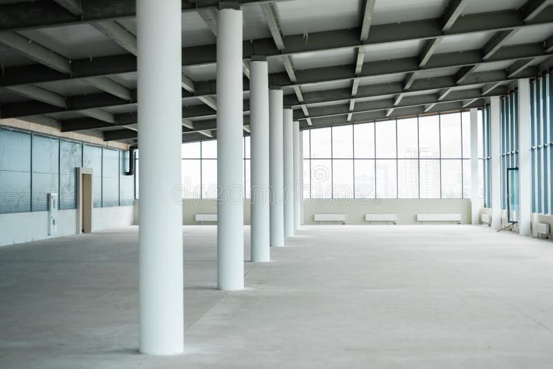 Empty Big Room With White Columns And Big Windows Stock Photo - Image ...