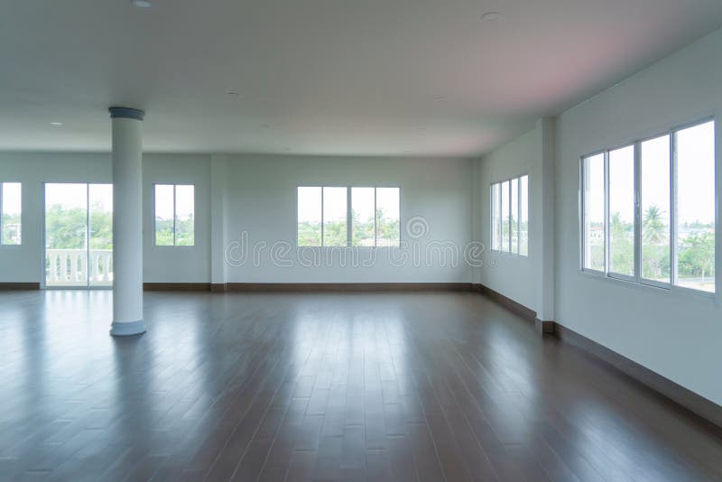 Empty Big Room White Wall and Wood Brown Floor. Interior Design ...