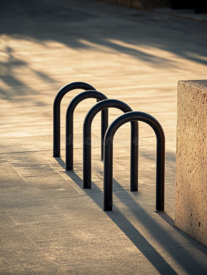 Empty Bike Rack Casting Shadows Sunny Pavement Stock Photos - Free ...