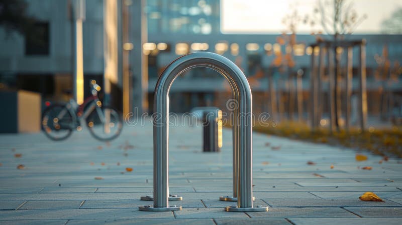 Empty Bike Rack in City Street with Bicycle in Background Stock Image ...
