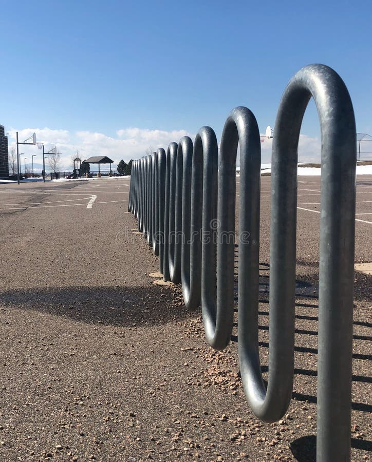 Empty Bike Rack at a School. Stock Image - Image of rack, bike: 176711785