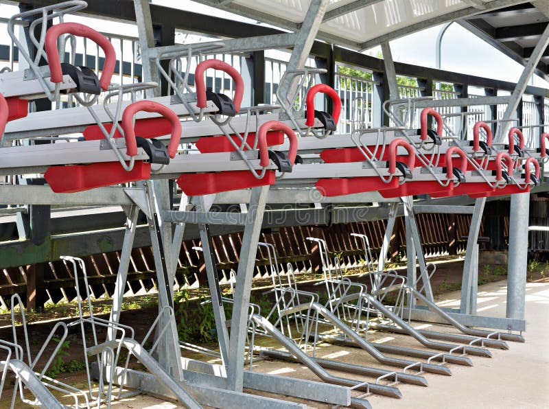 Empty Bike Rack at the Train Station for Commuters To Securely Lock ...