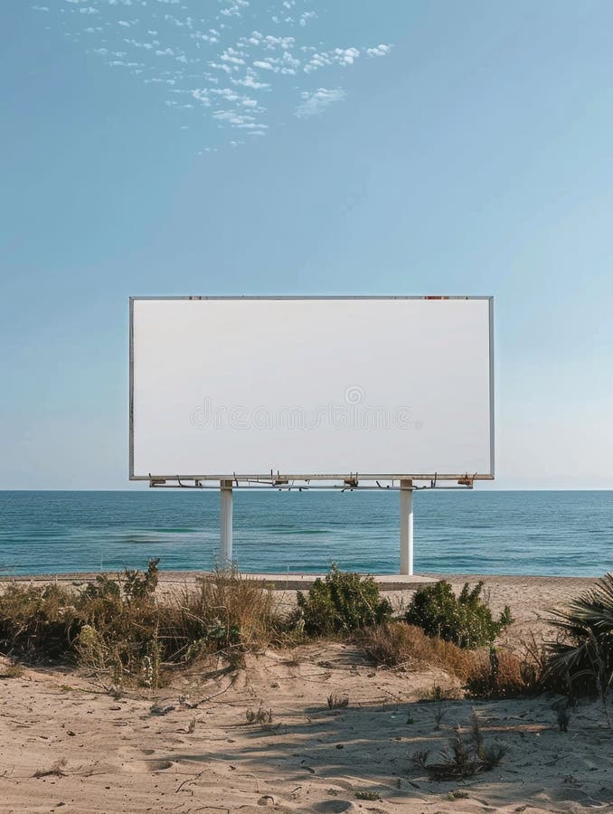 Empty Billboard on Beach stock image. Image of advertising - 372146241
