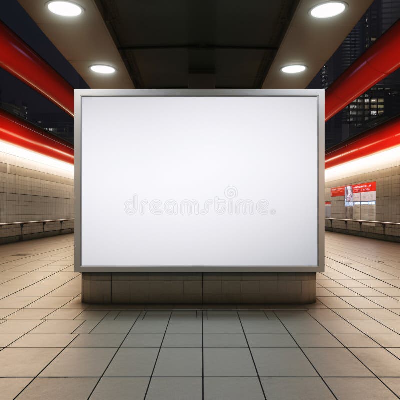 .Empty Billboard in a Brightly Lit Subway Station Stock Illustration ...