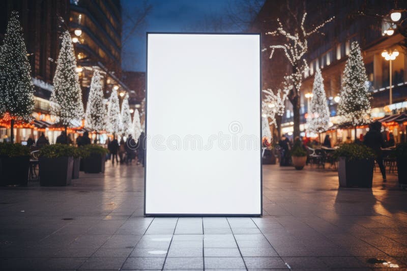 Empty Billboard on the Building. Blank Mock-up of an Outdoor. Crowd ...