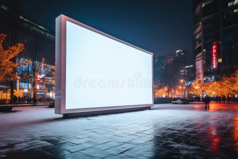 Empty Billboard on the Building. Blank Mock-up of an Outdoor. Crowd ...