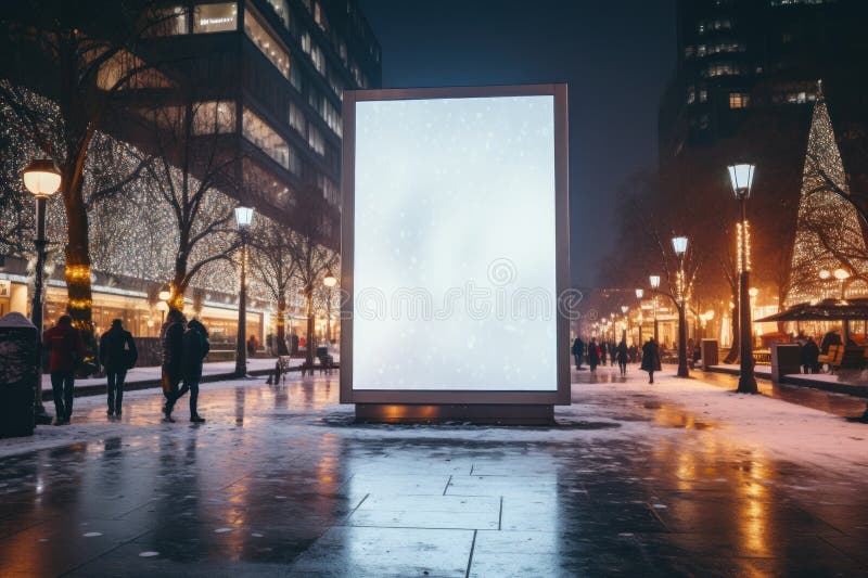 Empty Billboard on the Building. Blank Mock-up of an Outdoor. Crowd ...
