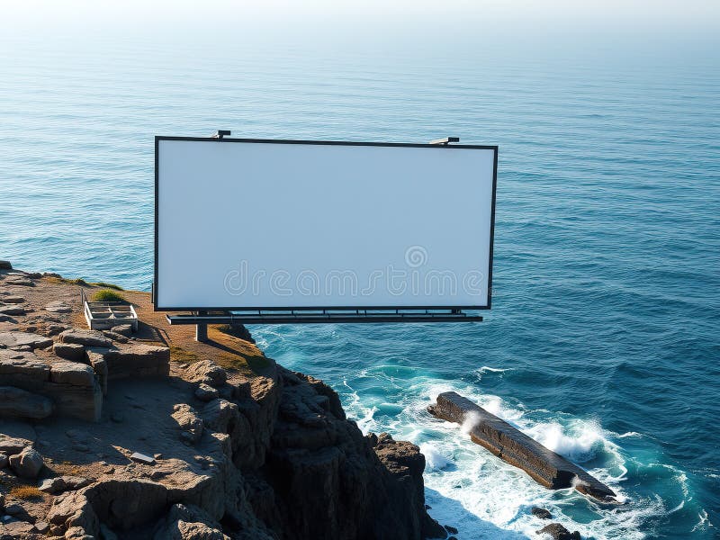 Empty Billboard on Coastal Cliff Dramatic Oceanfront Advertising Mockup ...