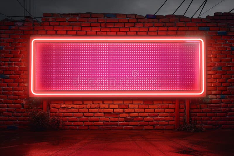 Empty Billboard Frame with Neon Lights, Glowing in Retro Style Stock ...