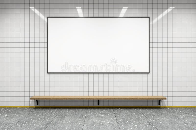 Empty Billboard Frame on Tiled Wall in Modern Subway Corridor with ...