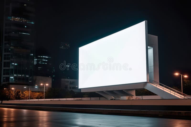 Empty Billboard in the Night City, Ai Generated Stock Illustration ...