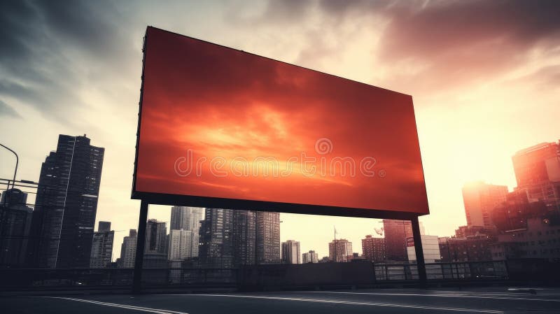 Red Billboard Mockup Surrounded with Urban Cityscape with Twilight Sky ...