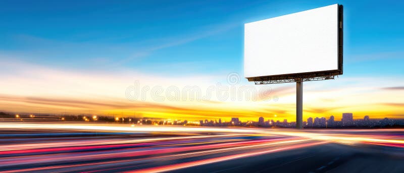 Empty Billboard Stands Over Busy Freeway at Sunset, Capturing Vibrant ...
