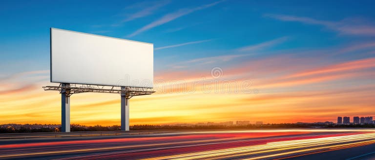 Empty Billboard Stands Over Busy Freeway at Sunset, Creating Striking ...
