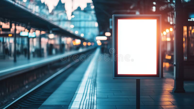 Empty Billboard at Train Station during Twilight Stock Photo - Image of ...
