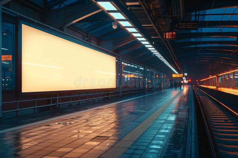 Empty Billboard at Train Station during Twilight. Generative Ai Stock ...