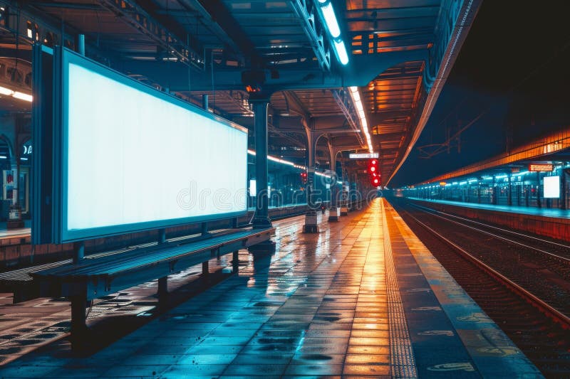 Empty Billboard at Train Station during Twilight. Generative Ai Stock ...