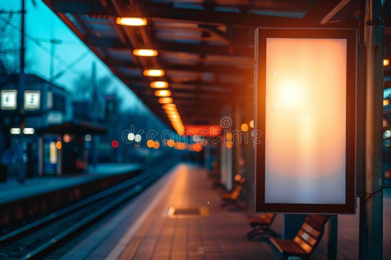 Empty Billboard at Train Station during Twilight. Generative Ai Stock ...
