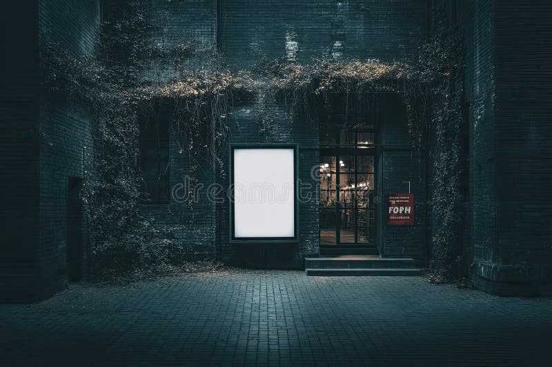 Dark Alleyway with Blank Sign Stock Illustration - Illustration of ...