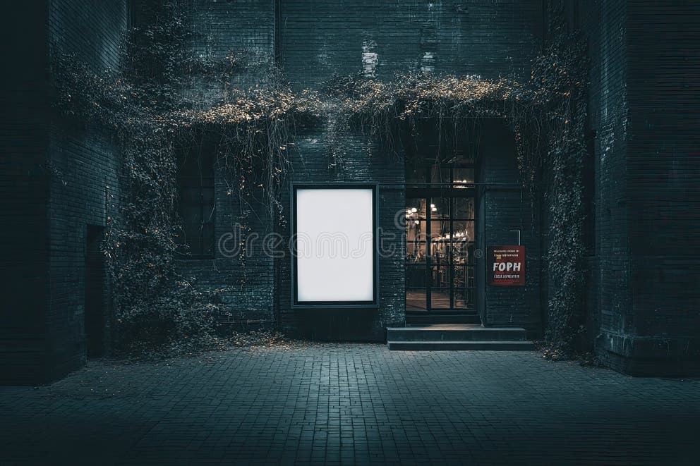 Dark Alleyway with Blank Sign Stock Illustration - Illustration of ...