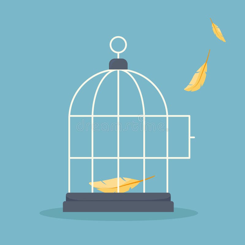 Empty Bird Cage, only Feather Left, Concept of Escape, Freedom Stock ...