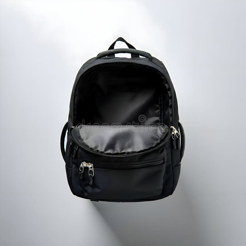 Empty Black Backpack with Zippered Compartments AI Image Stock ...