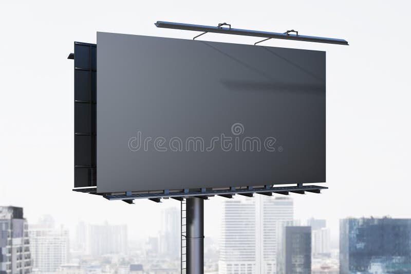 Empty Black Billboard on Dull City Background. 3D Rendering Stock ...