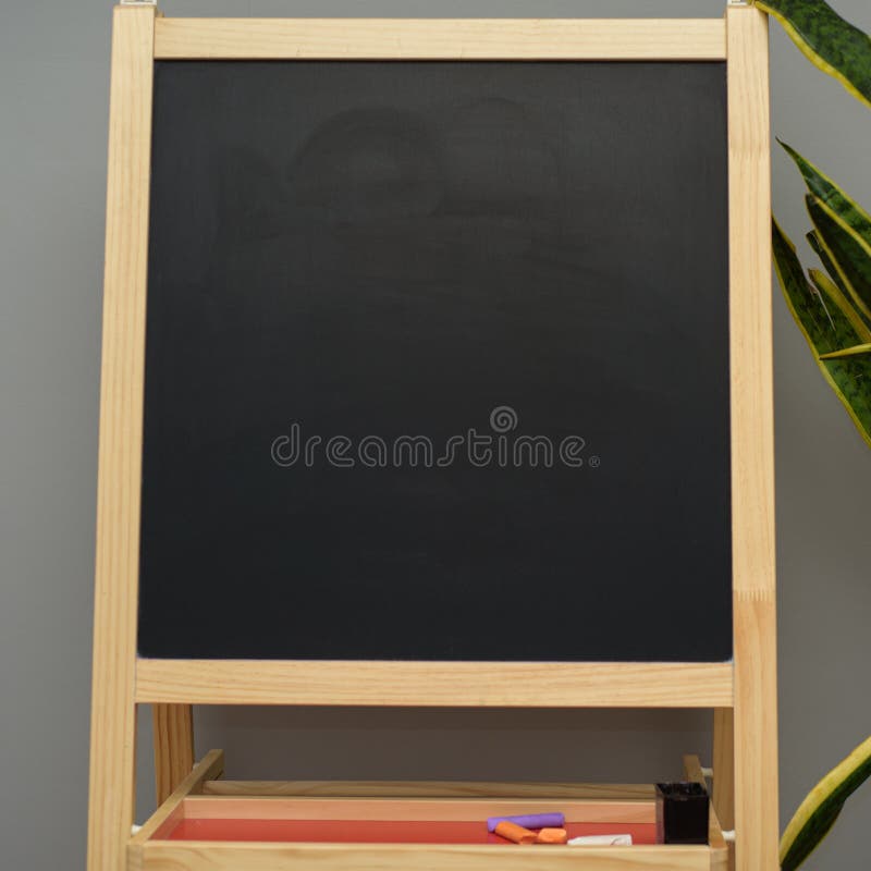 Empty Black Board with Green Plant on the Gray Background. Stock Photo ...