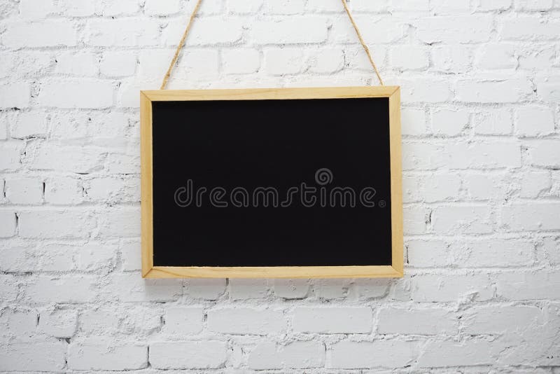Empty Black Board on White Brick Wall Background Stock Image - Image of ...