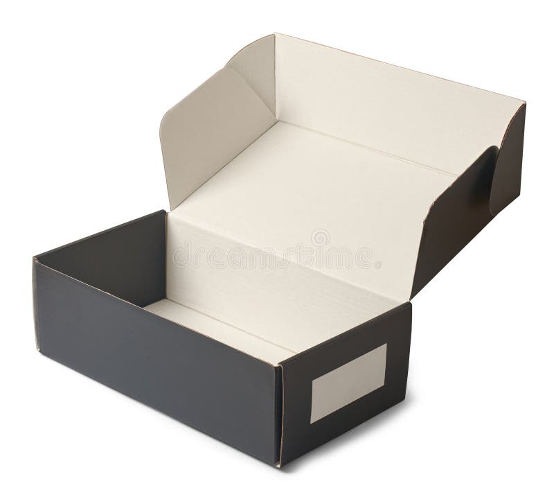 Empty Black Cardboard Box Opened Isolated White Stock Photo - Image of ...
