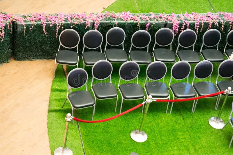 Empty Black Chairs on a Row after an Event Stock Photo - Image of line ...