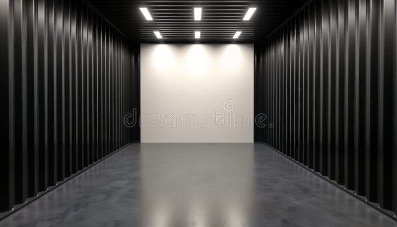 Empty Black Container Interior Room. Minimalist Design Features White ...