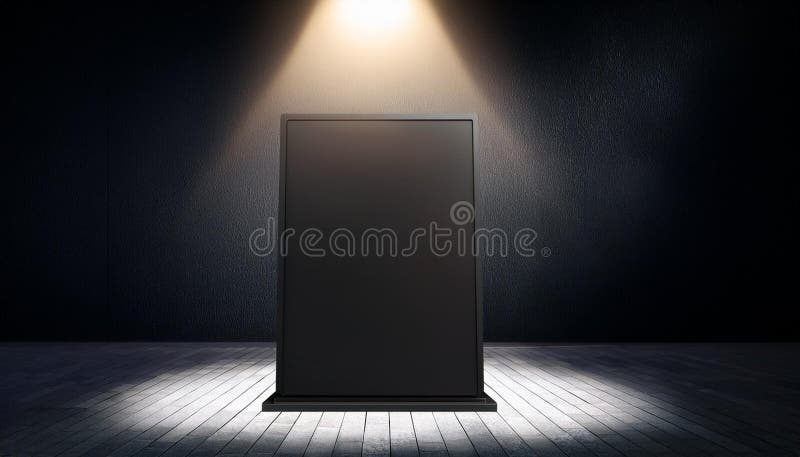 Empty Black Display Board on a Raised Platform with Spotlights in a ...