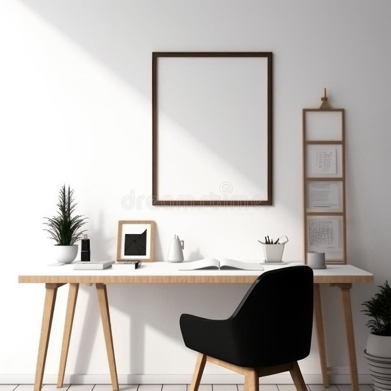 Empty Black Frame with Copy Space in Office on White Wall, Created ...