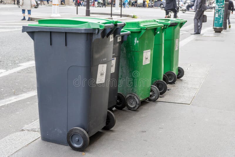 Empty Black and Green Dustbins with Green Cover Editorial Photography ...